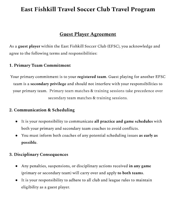 Guest Player Agreement - East Fishkill Soccer Club